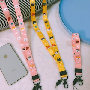 Cute Cat Lanyards, Original Illustrated Wristlet Strap, Yellow Lovely ...