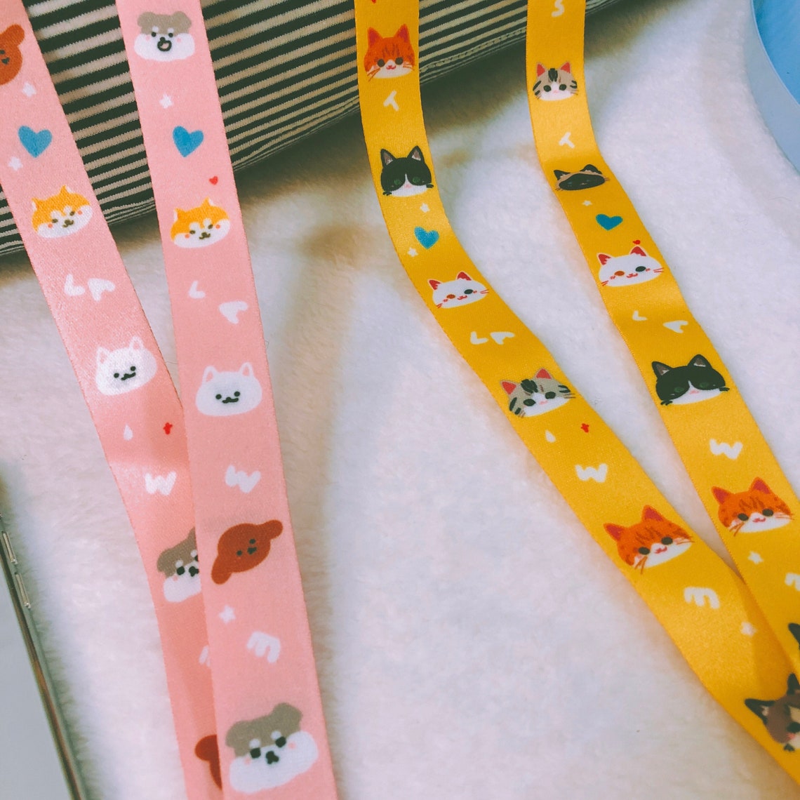 Cute Cat Lanyards, Original Illustrated Wristlet Strap, Yellow Lovely ...