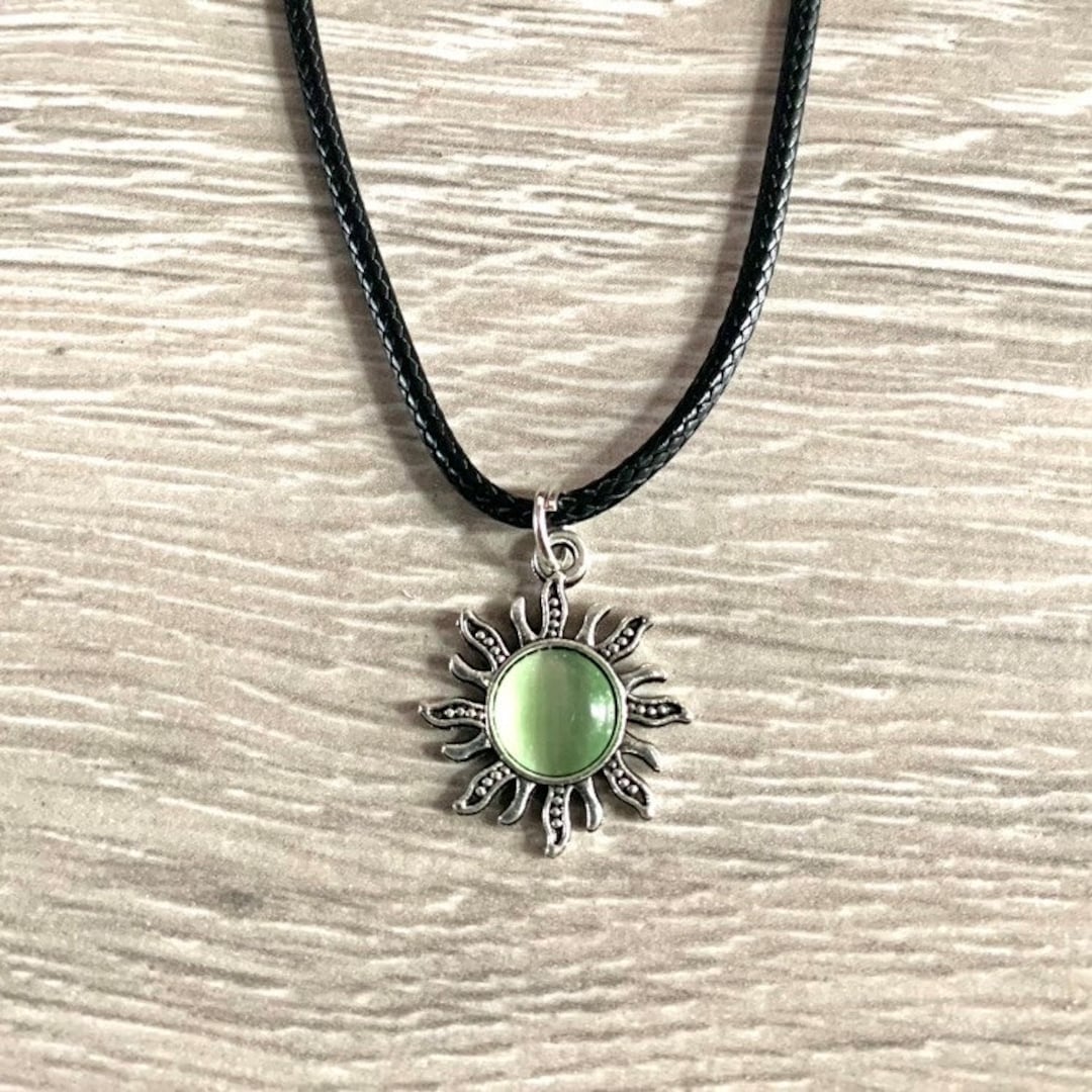 Green Sun Charm Necklace With Waxed Cord, Gift for Her/him - Etsy UK