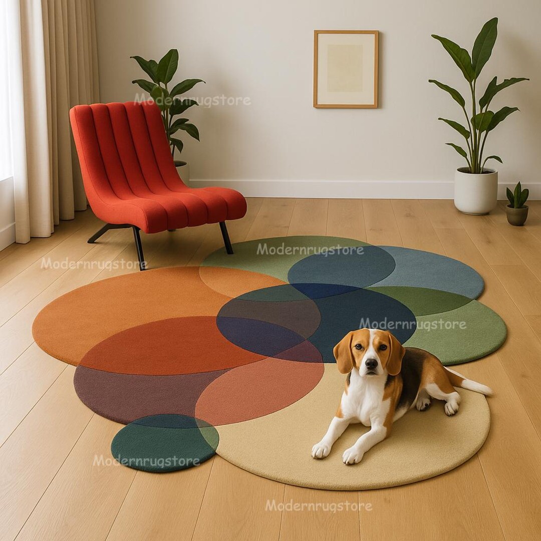 Modern Overlapping Circle Rug – Hand-tufted Multicolor Round Carpet for ...