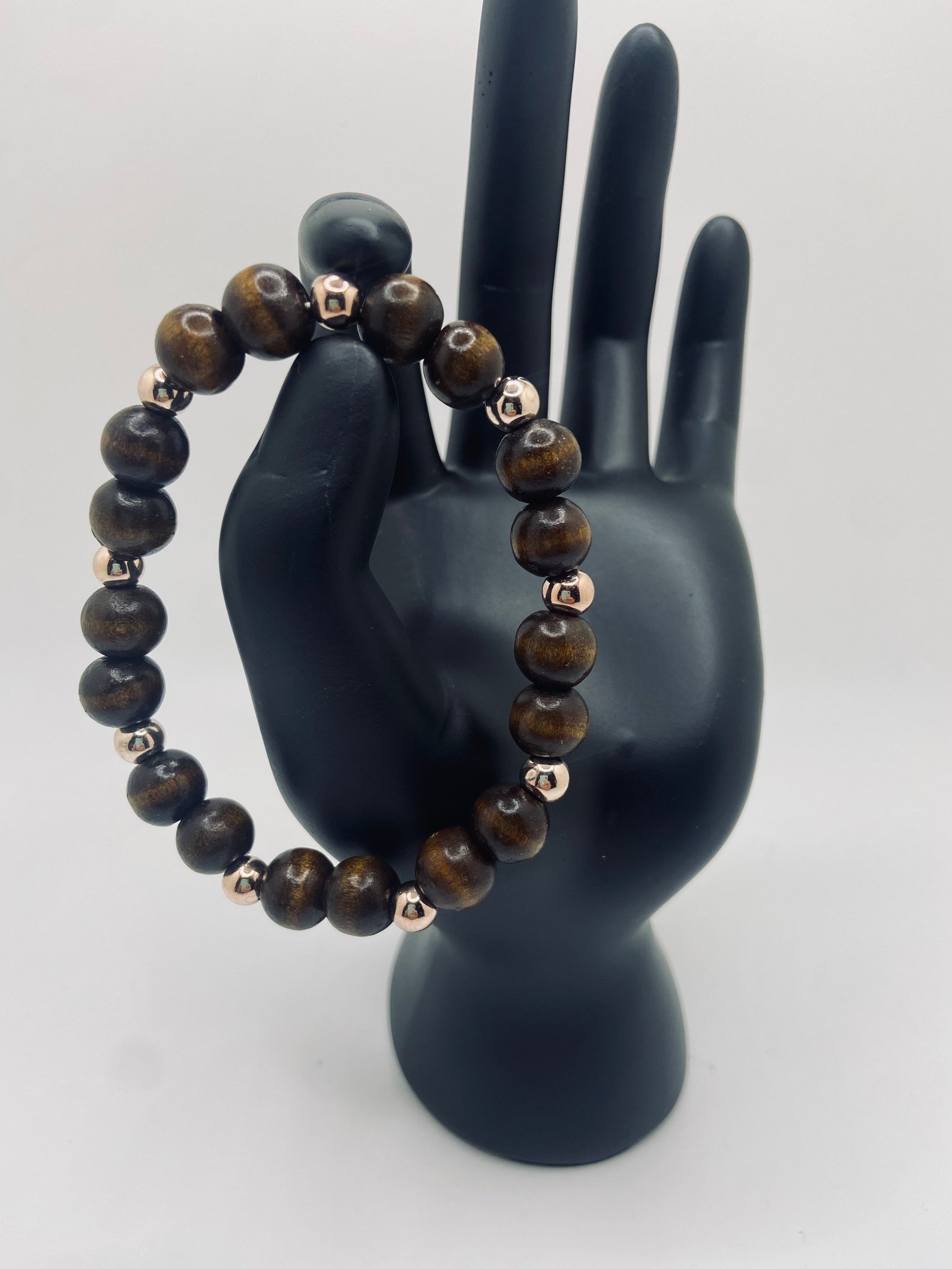 Wood Bead Bracelet With Rosegold Bead Spacers - Etsy