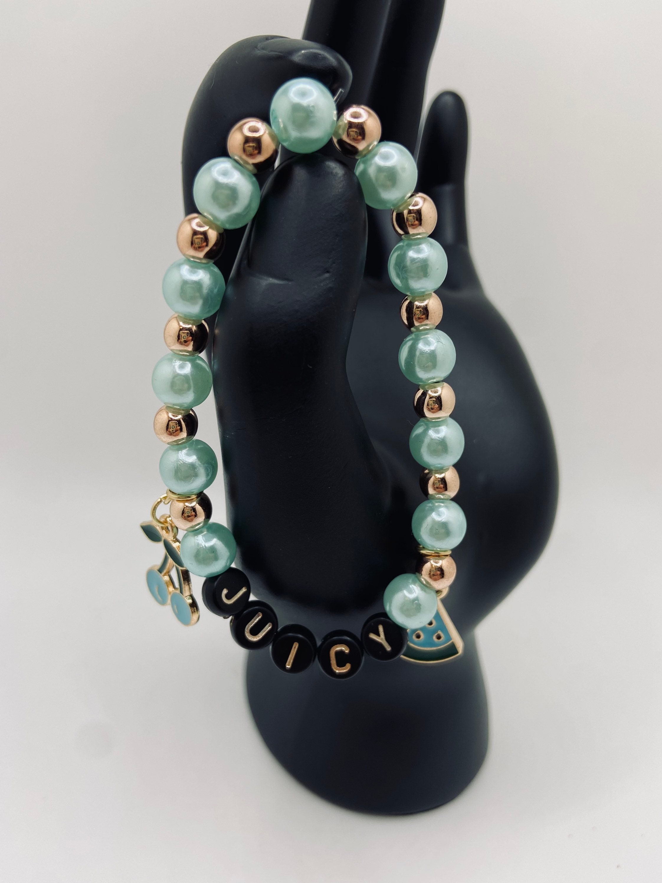 90s Throwback Theme Juicy Blue and Gold Beaded Bracelet With - Etsy