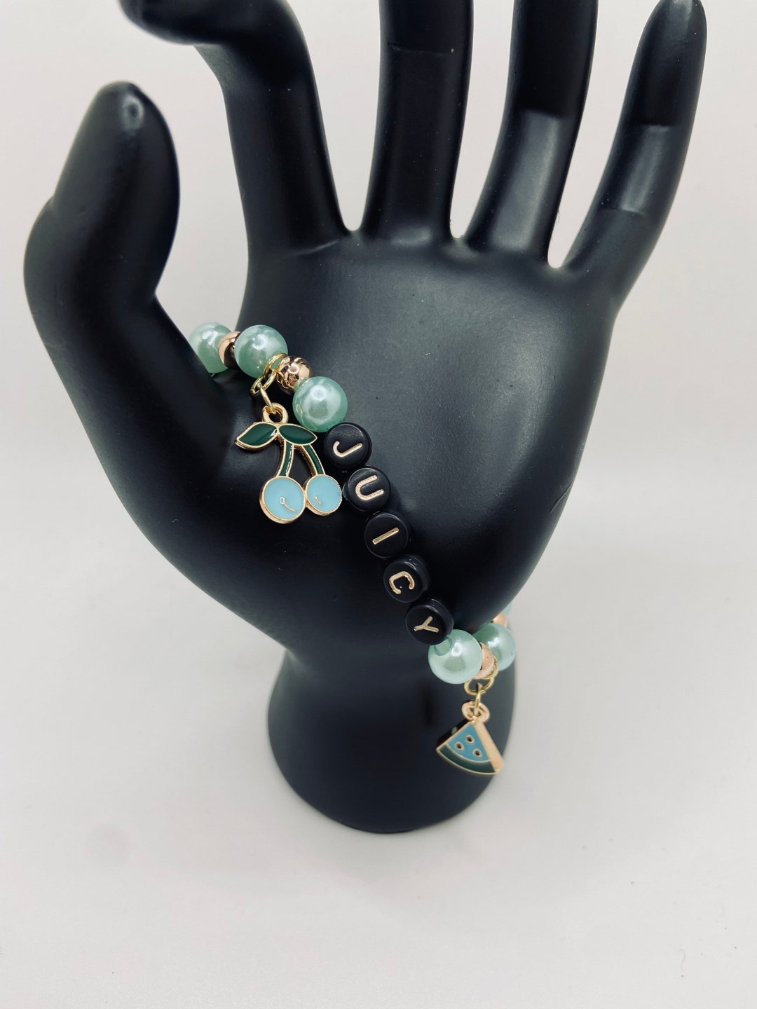 90s Throwback Theme Juicy Blue and Gold Beaded Bracelet With Watermelon ...