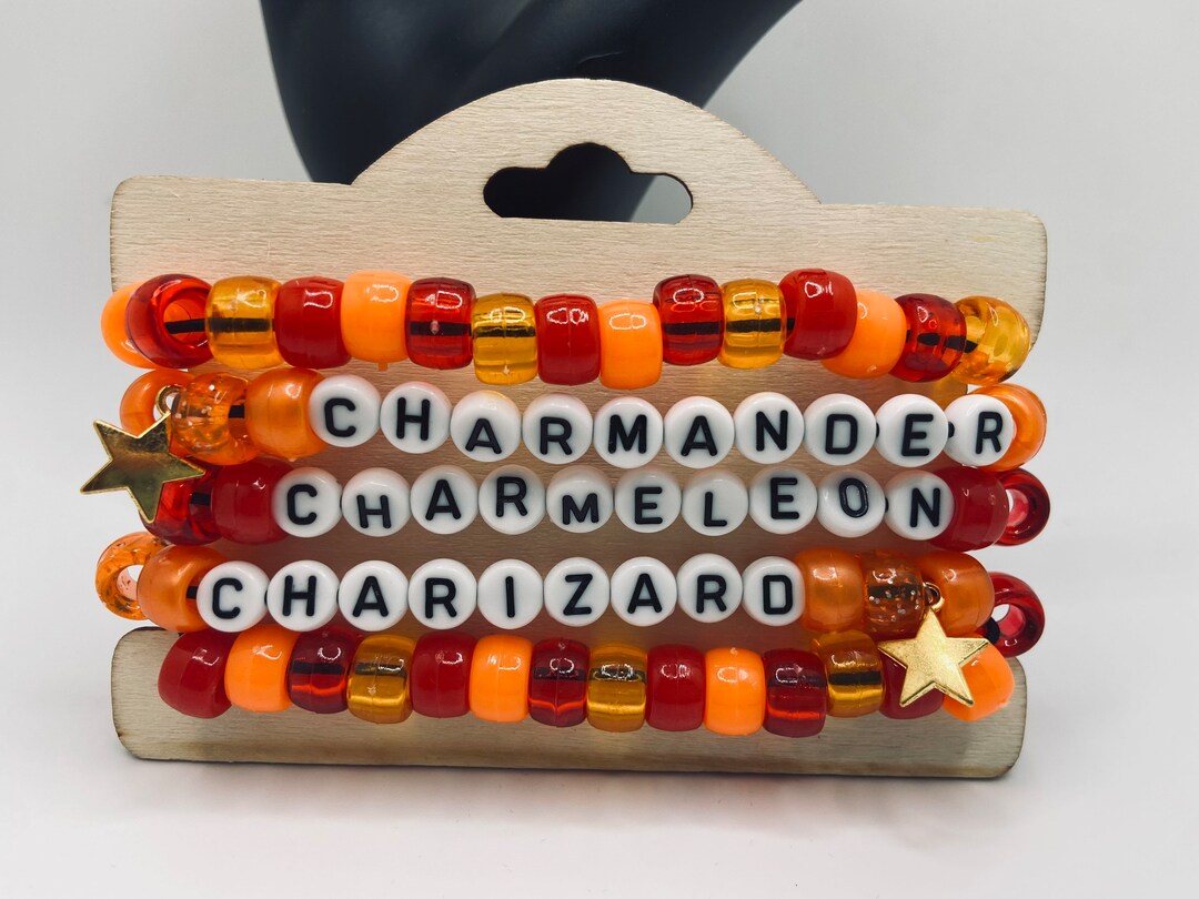 Pokémon Charmander Charmeleon Charizard Fire Red Orange Beaded Bracelet ...
