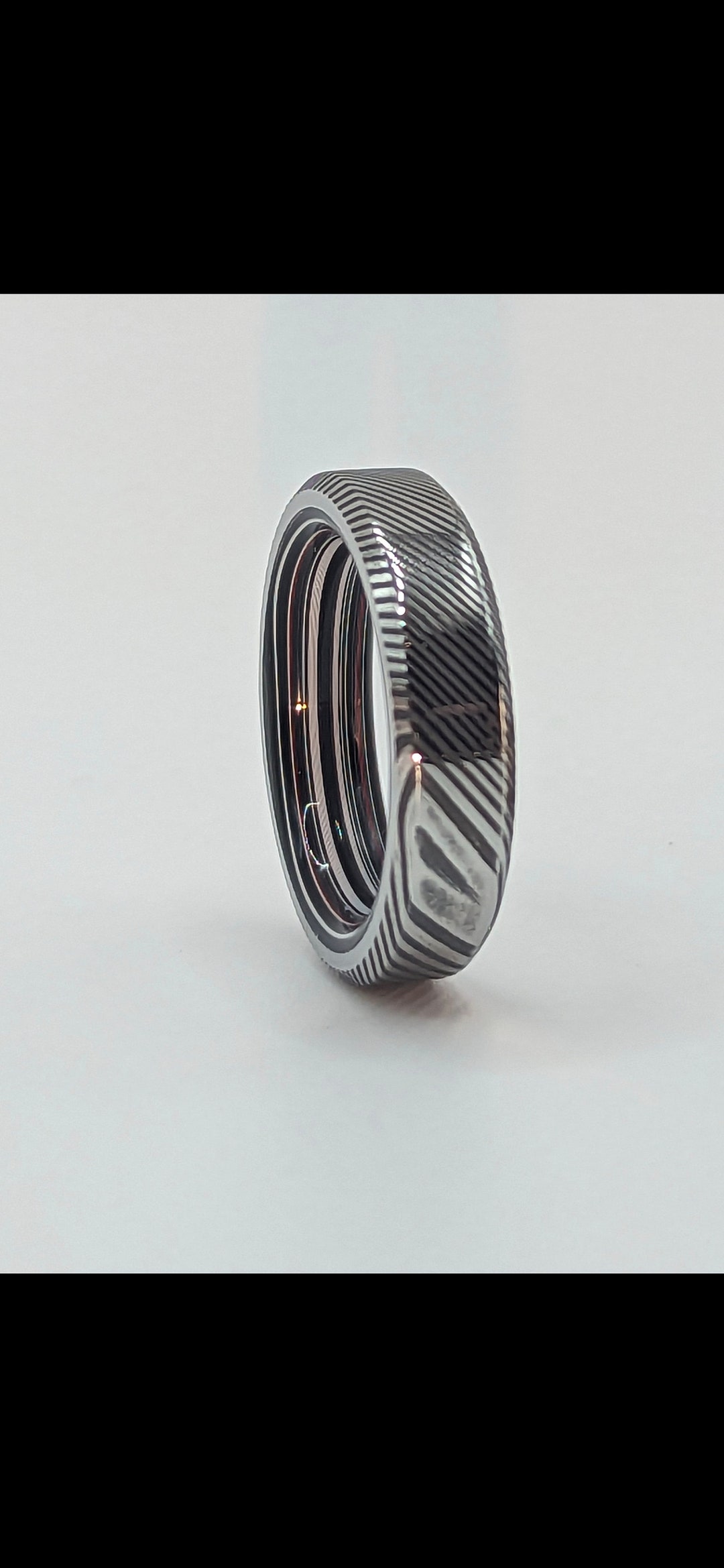 Damasteel Twisttm Damascus/fordite Liner Ring - Etsy