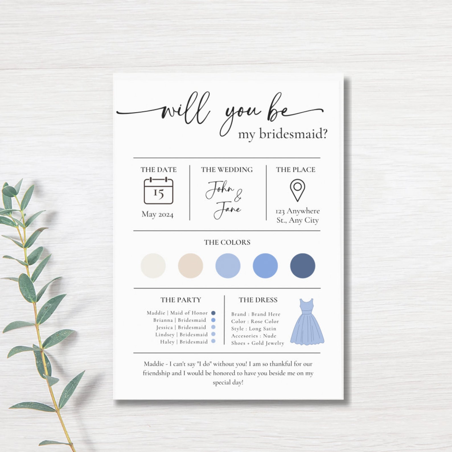 Wedding Details Bridesmaid Proposal Card | Editable Template - Etsy