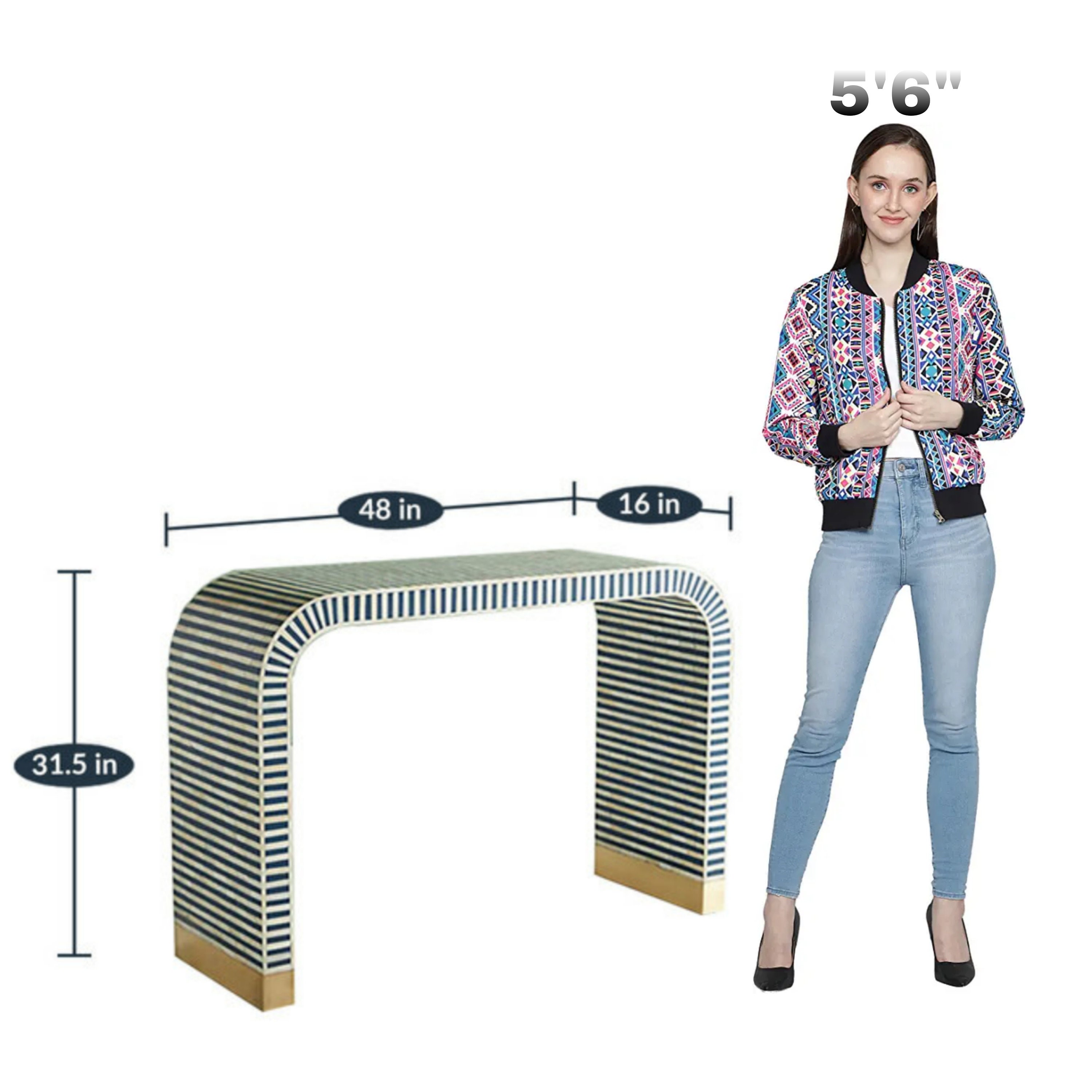 Bone Inlay Waterfall U Shape Coffee Table, Entryway Console Table, Home ...