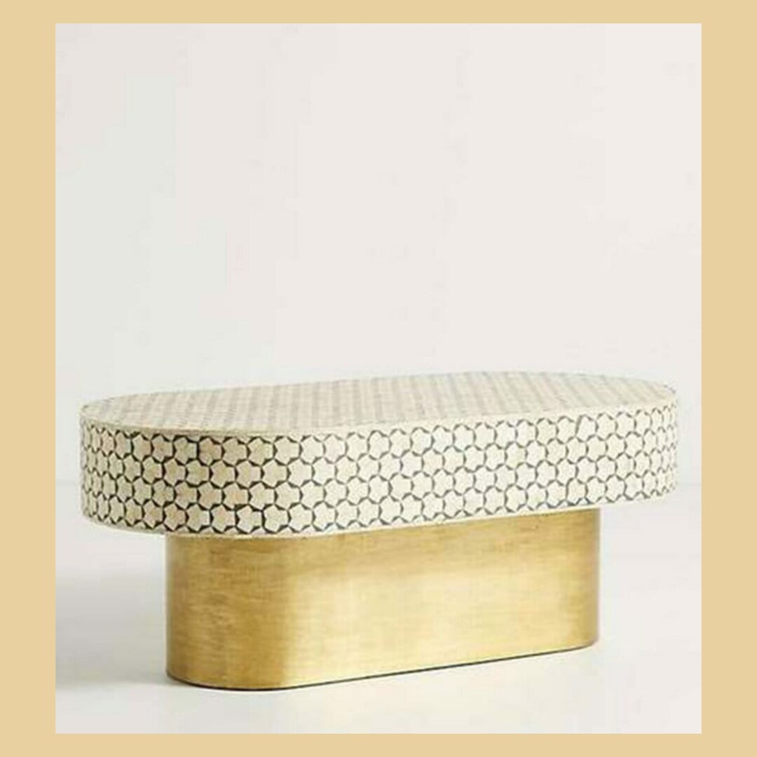 Coffee Table Oval Shape Bone Inlay Finish, Living Room Center Table ...