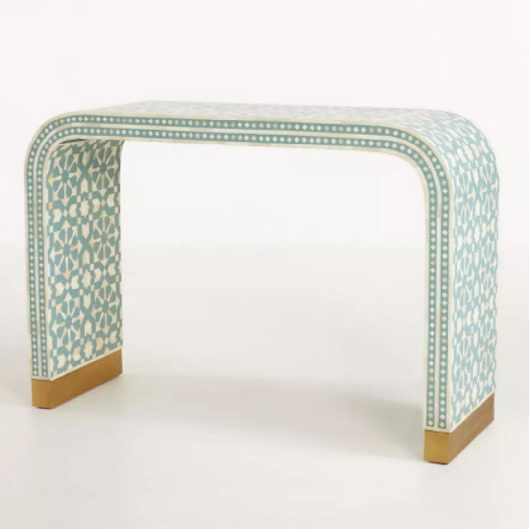 U Shape Console Table Made of Bone Inlay Solid Wood, Handmade Entry Way ...