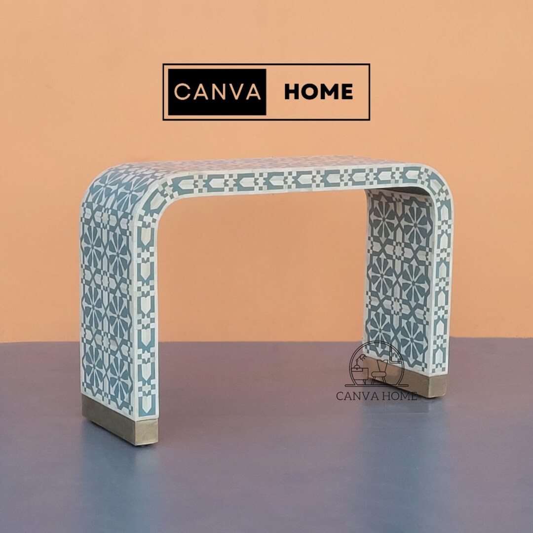 Green Waterfall Console Table Bone Inlay Behind Couch Table Waterfall ...