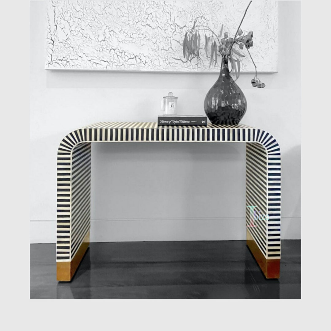 Bone Inlay Waterfall U Shape Coffee Table, Entryway Console Table, Home ...