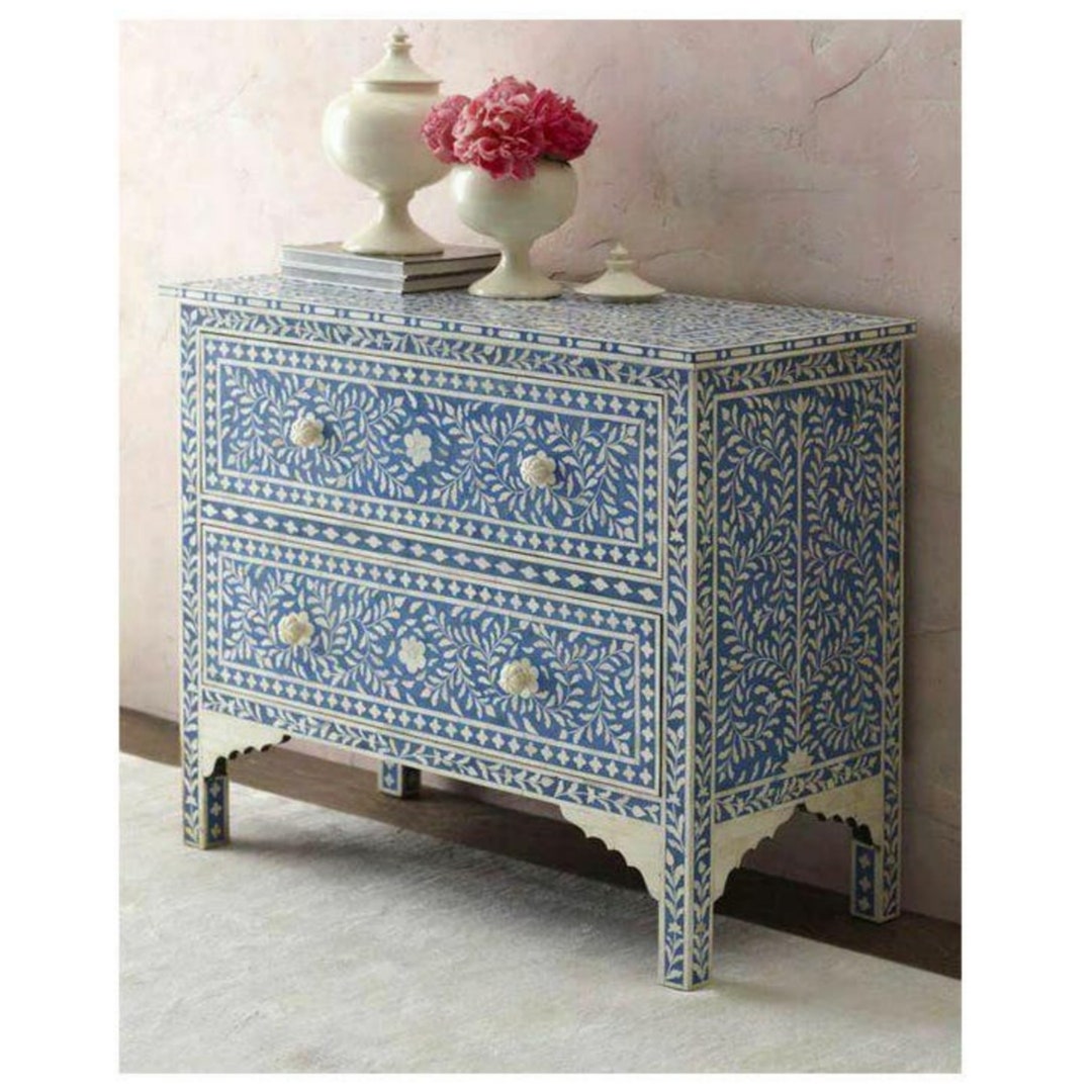 Bone Inlay Solid Wood Entryway Console, 2 Drawers Dresser, Wooden Side ...
