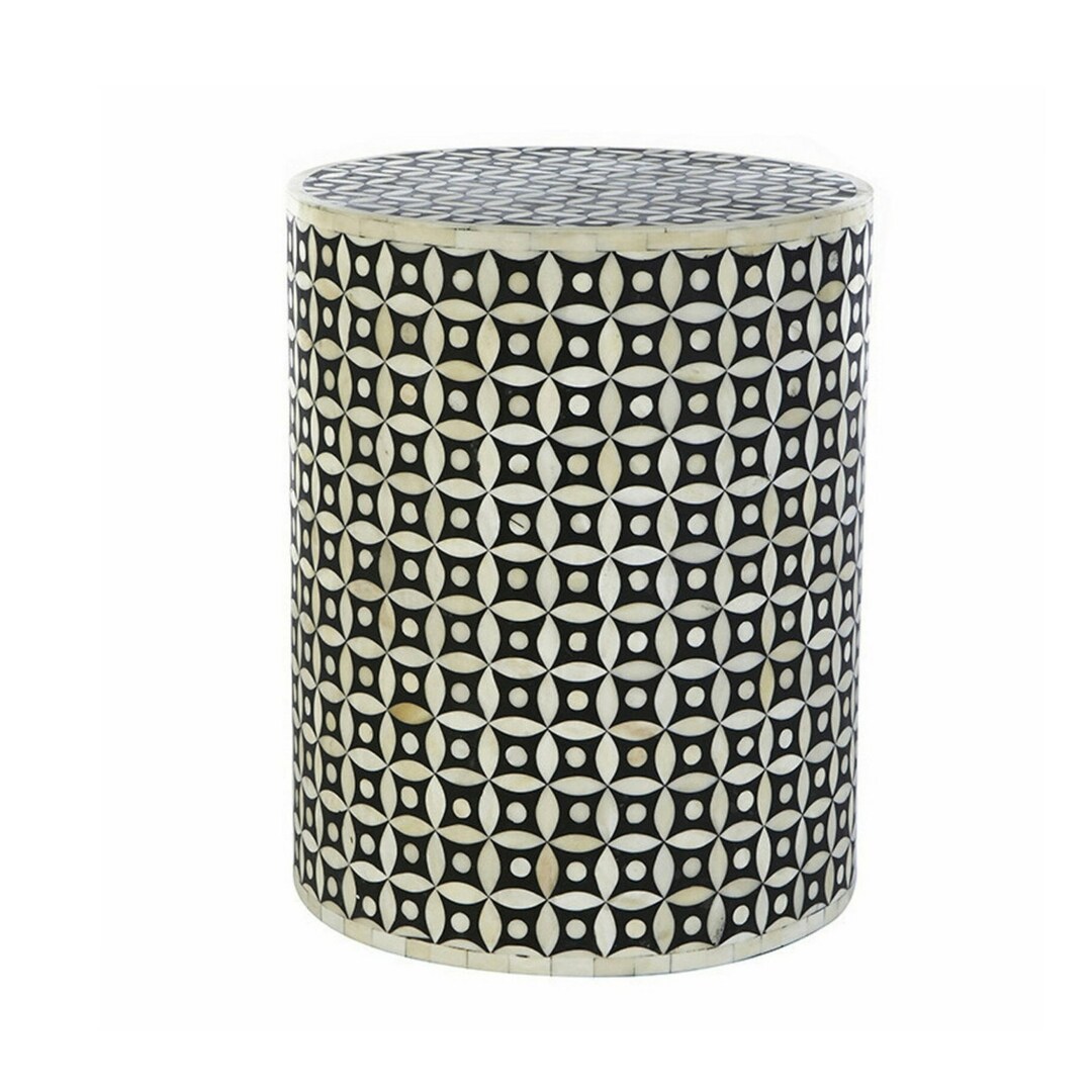 Bone Inlay Black Round Step Stool, Small Wooden Stool, Side End Table ...