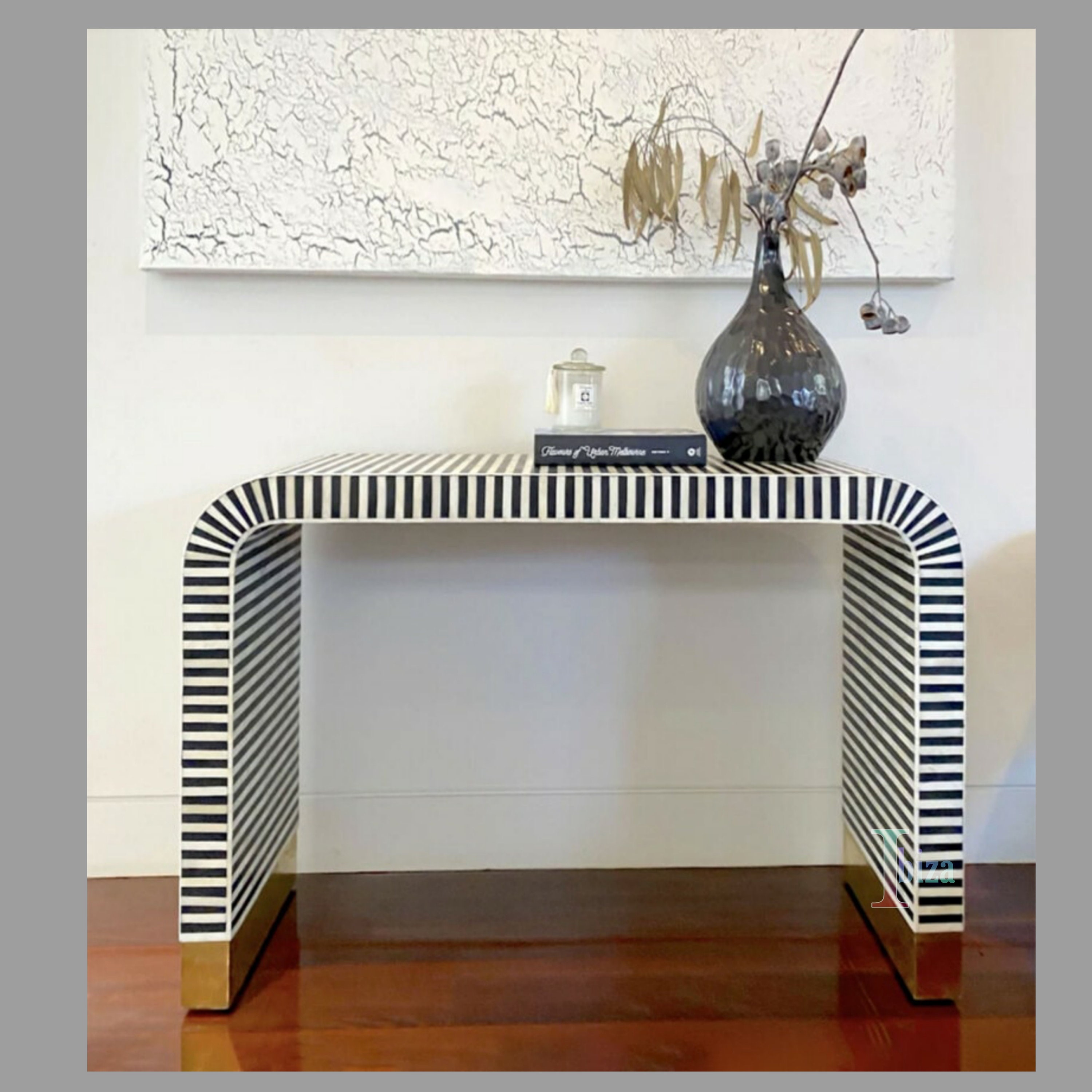 Bone Inlay Waterfall U Shape Coffee Table, Entryway Console Table, Home ...