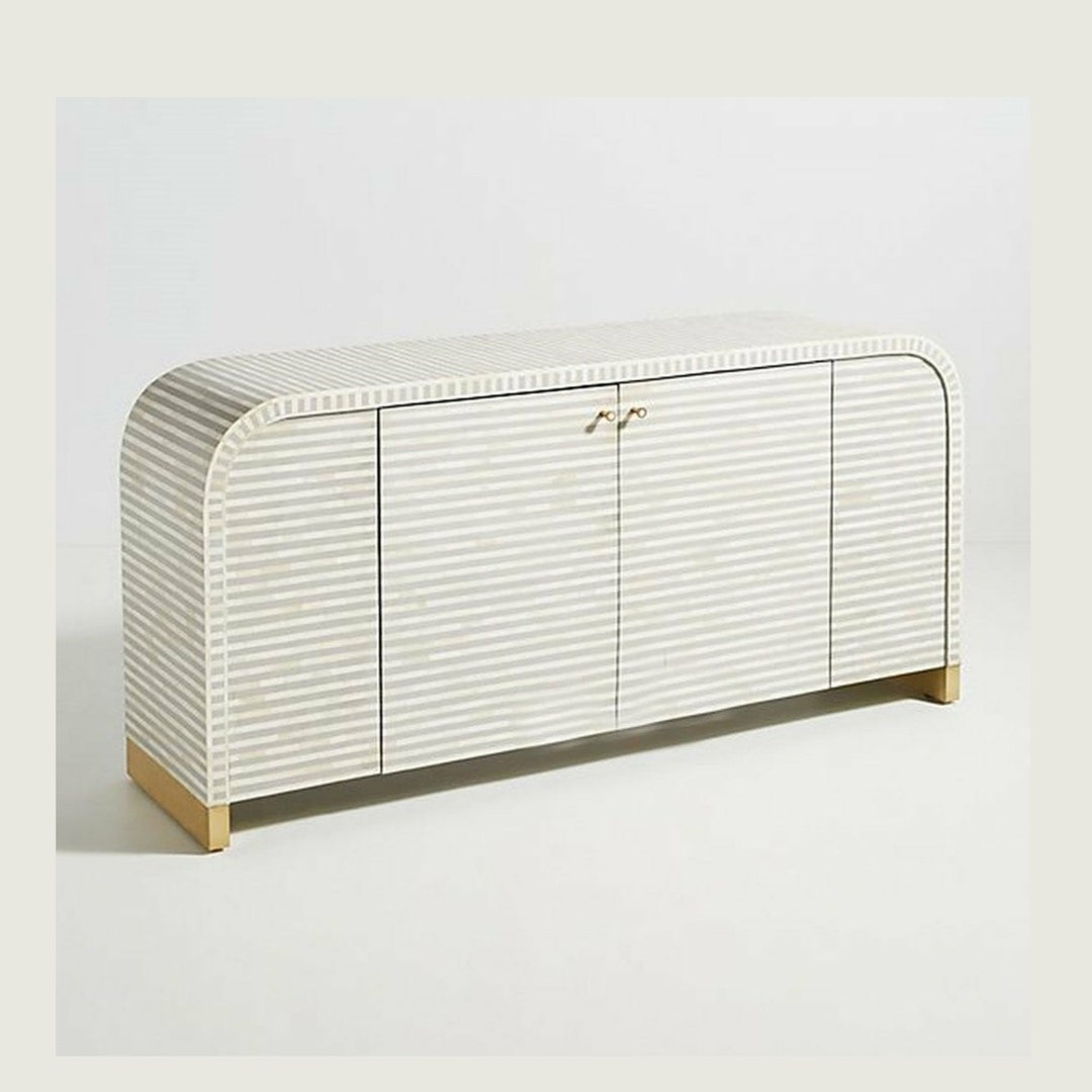 Waterfall Bone Inlay 4 Door Sideboard, Console Wood Cupboard Table ...