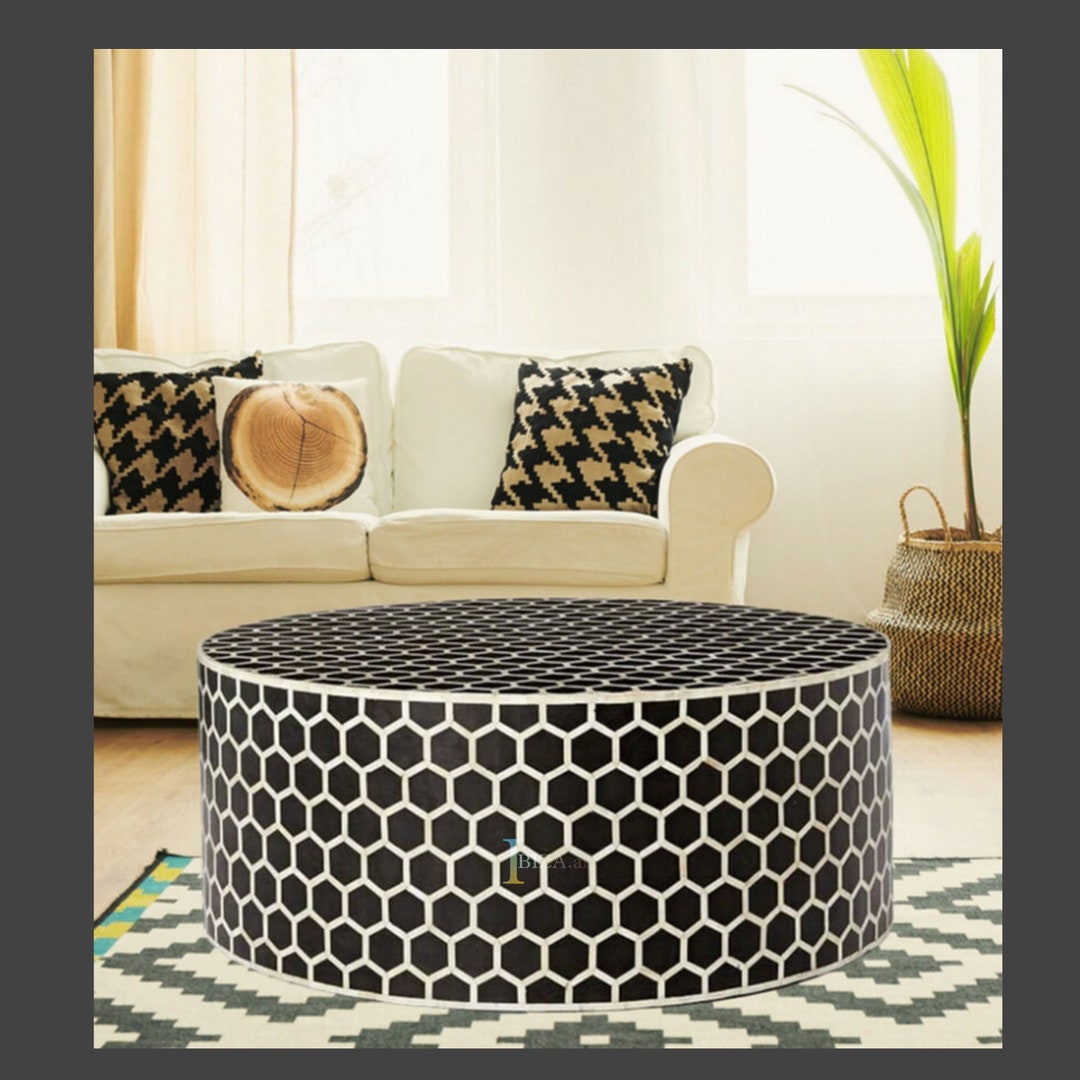 Live Edge Wood Coffee Table, Boxy Unique Tea Table, Bone Inlay Center ...