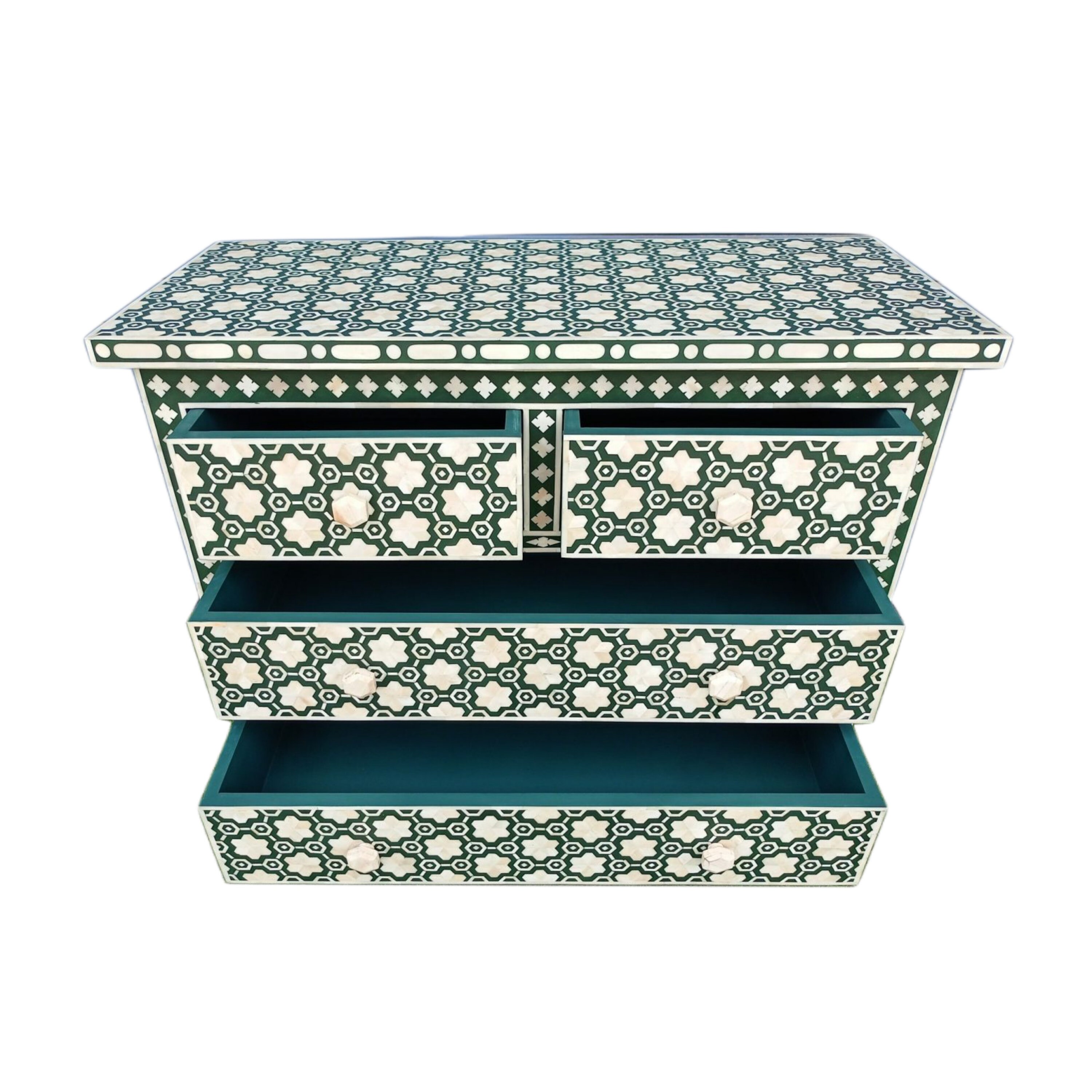 4 Drawer Storage Chest, Bone Inlay Living Room Green Storage Console ...
