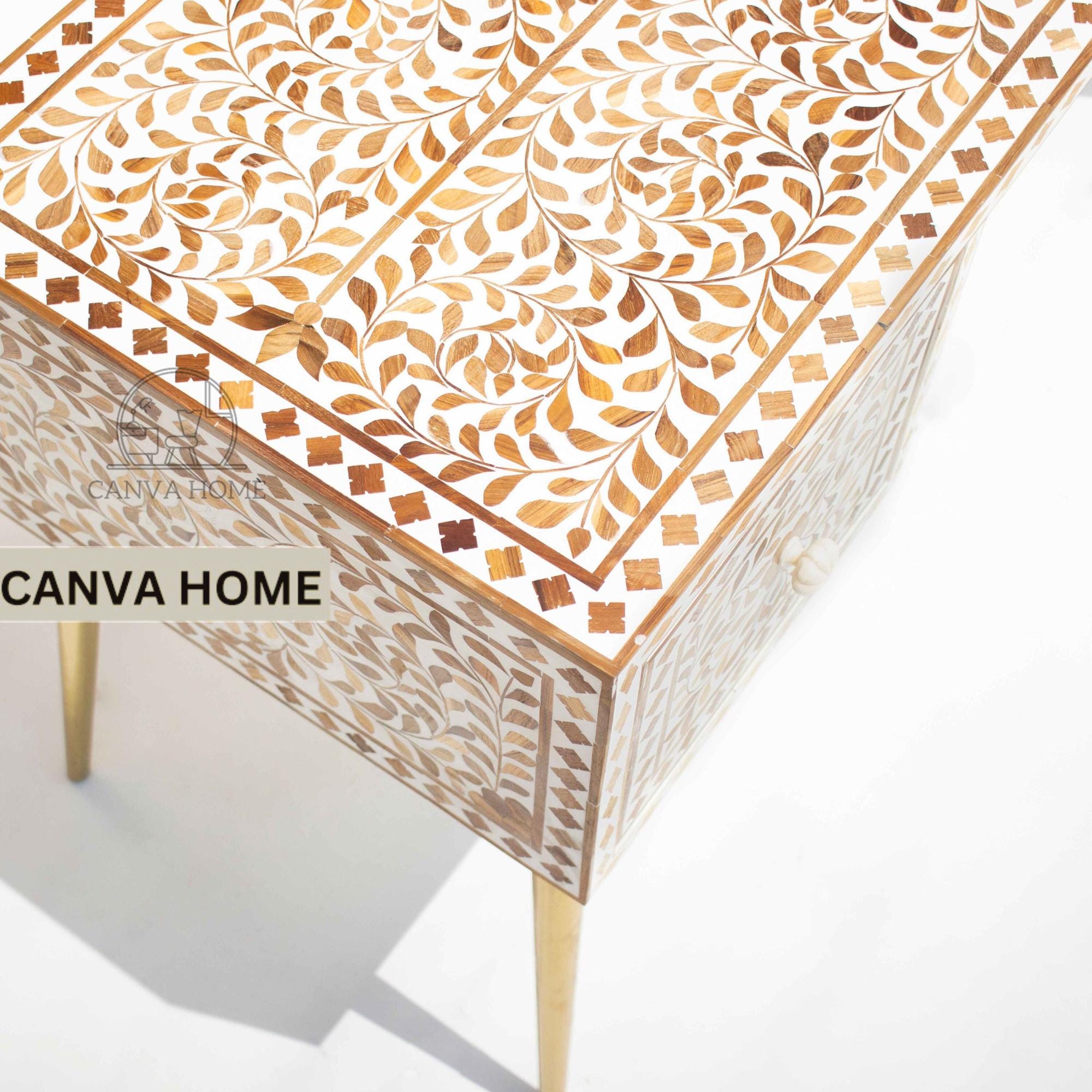 Wood Inlay Live Edge Desk, Aesthetic Computer Work Desk, 2 Drawer ...