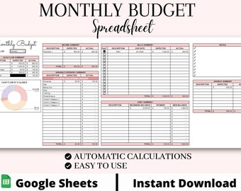 Monthly Budget Spreadsheet for Google Sheets | Digital Budget Planner ...