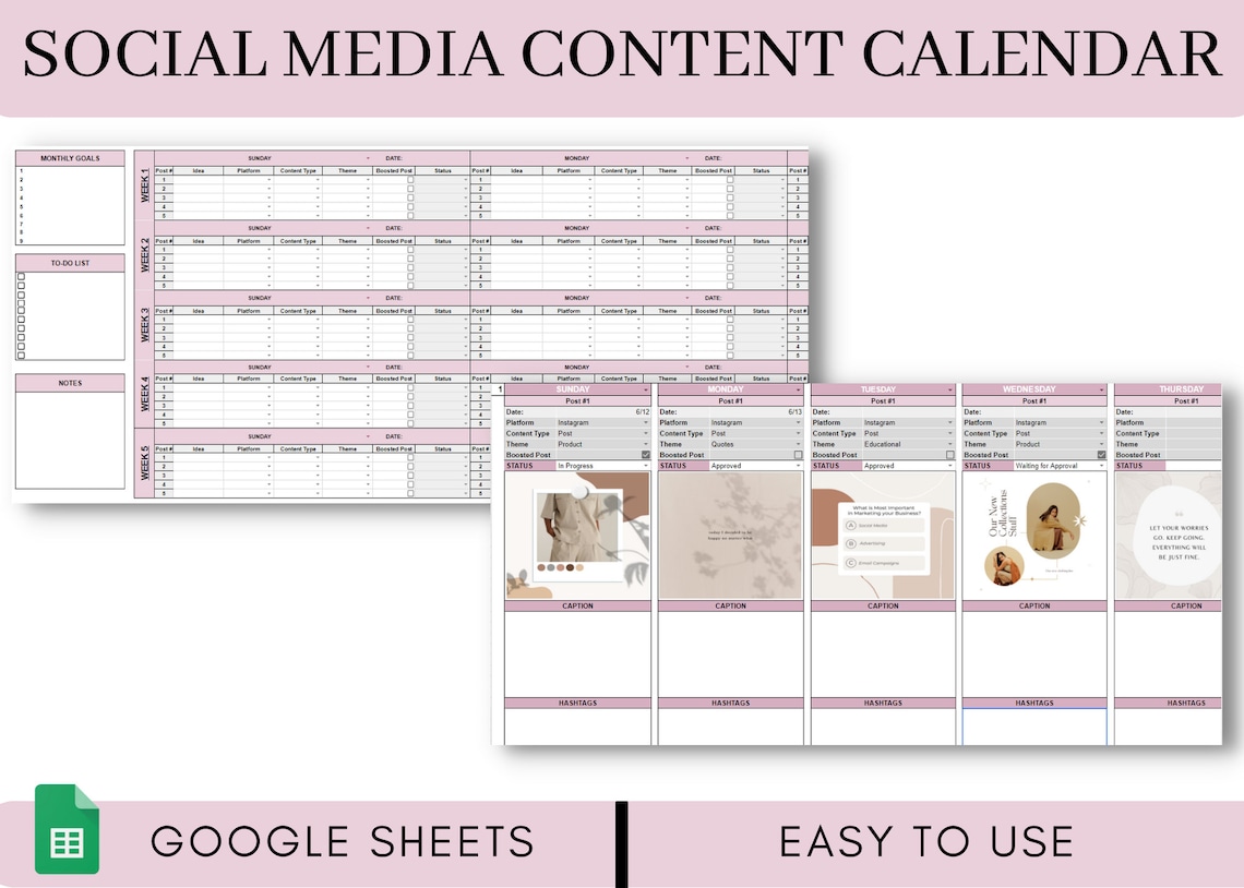 Social Media Content Calendar Google Sheets, Monthly Content Planner ...