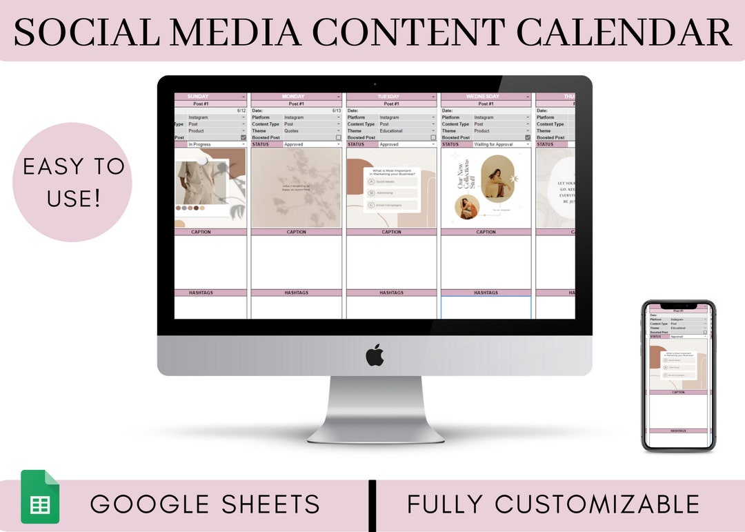 Social Media Content Calendar Google Sheets, Monthly Content Planner ...