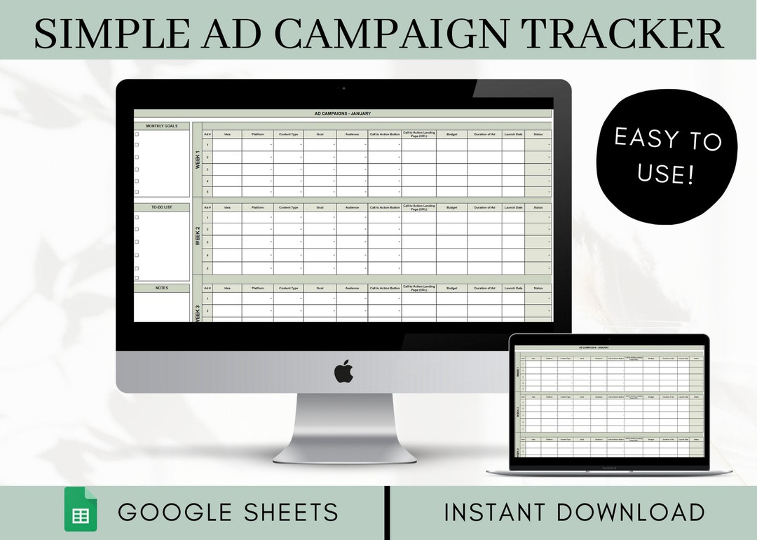 Ad Campaign Tracker | Digital Planner Template | Advertising Tracker ...