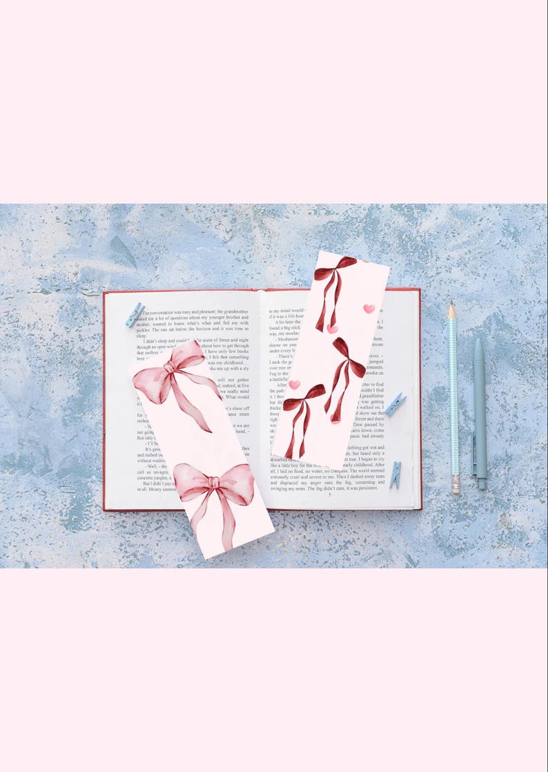 Printable Pink Bookmarks Set | Cute Pastel Bow & Heart Designs ...