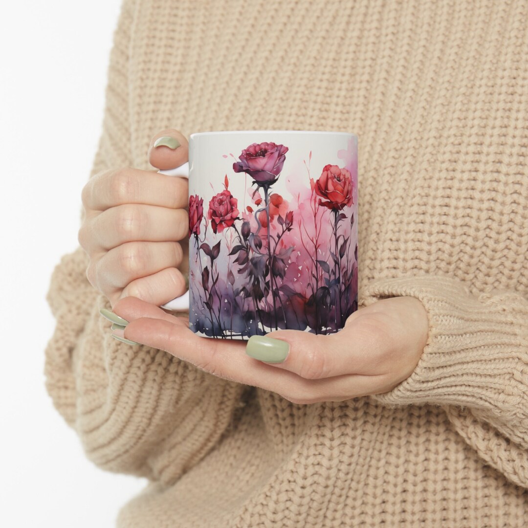 Watercolor Rose Design Mug Blooming Rose Coffee Vintage Rose - Etsy