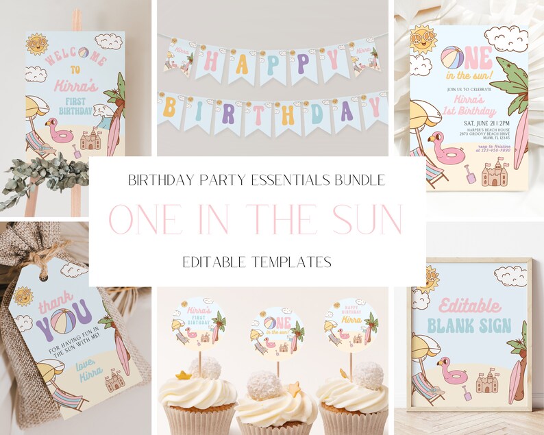 Retro Beach Happy Birthday Banner Girls Groovy Pool Party - Etsy