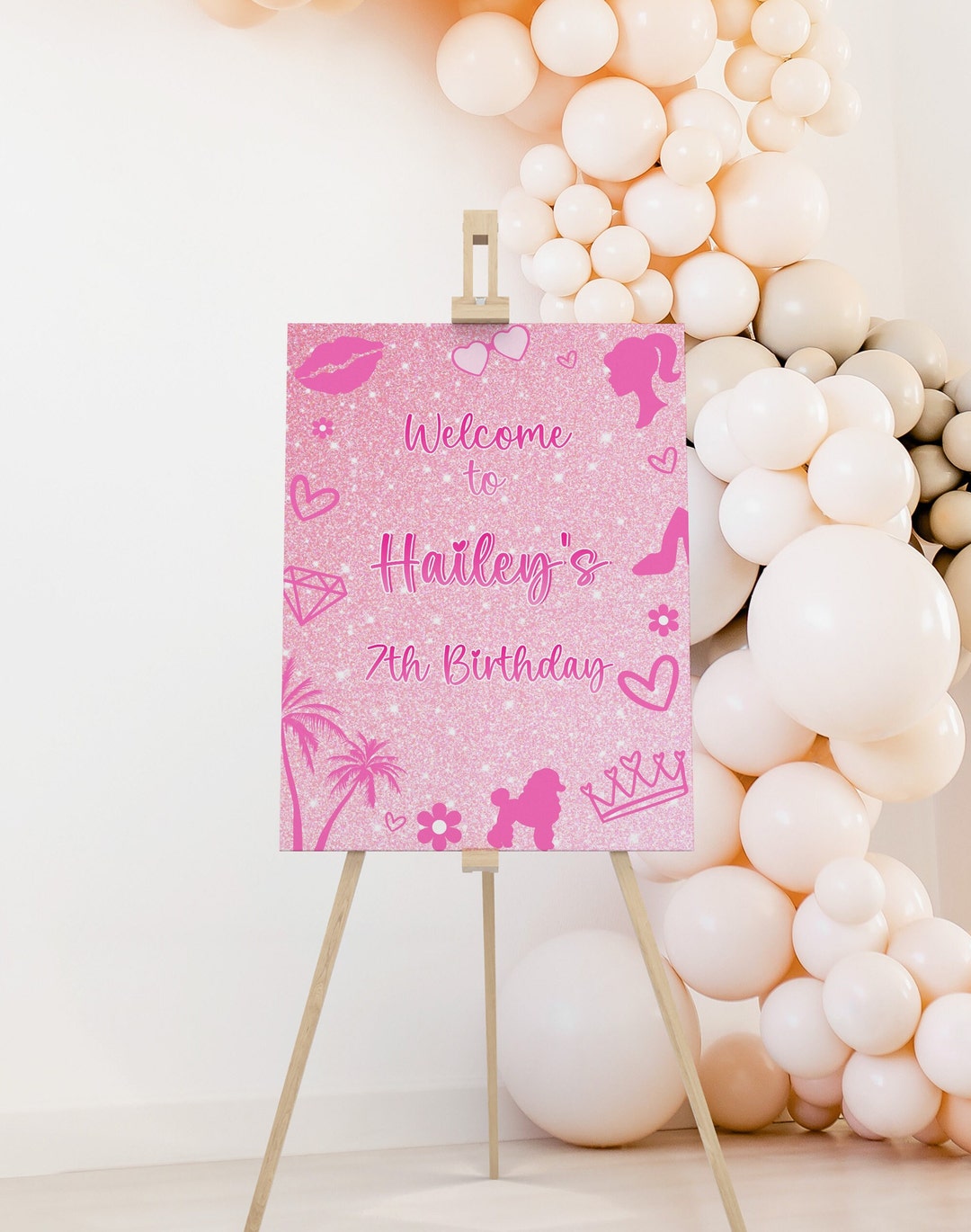 Hot Pink Doll Birthday Welcome Sign, Pink Glitter Dollies Party ...