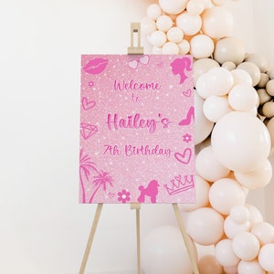Hot Pink Doll Birthday Welcome Sign, Pink Glitter Dollies Party ...