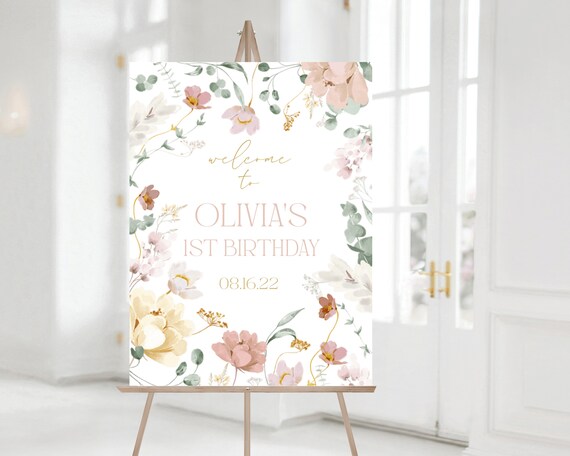 Editable Floral Girls Birthday Welcome Sign Muted Floral - Etsy
