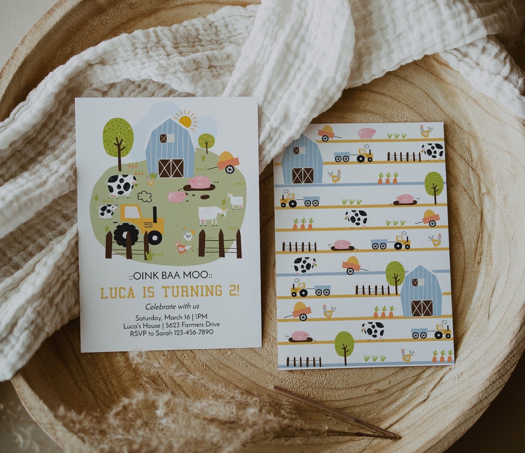 Editable Farm Birthday Invitation, Modern Barn Animals Party Invite ...