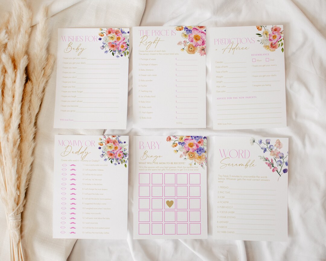 Floral Baby Shower Game Bundle, Pink & Orange Garden Theme (digital ...