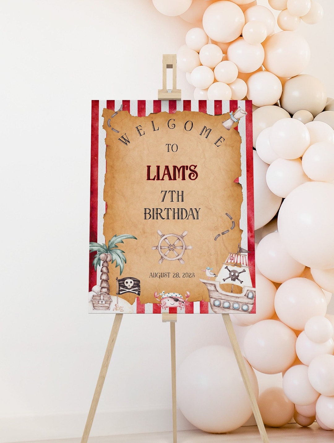Editable Pirate Birthday Welcome Sign, Pirate Ship Birthday Party ...