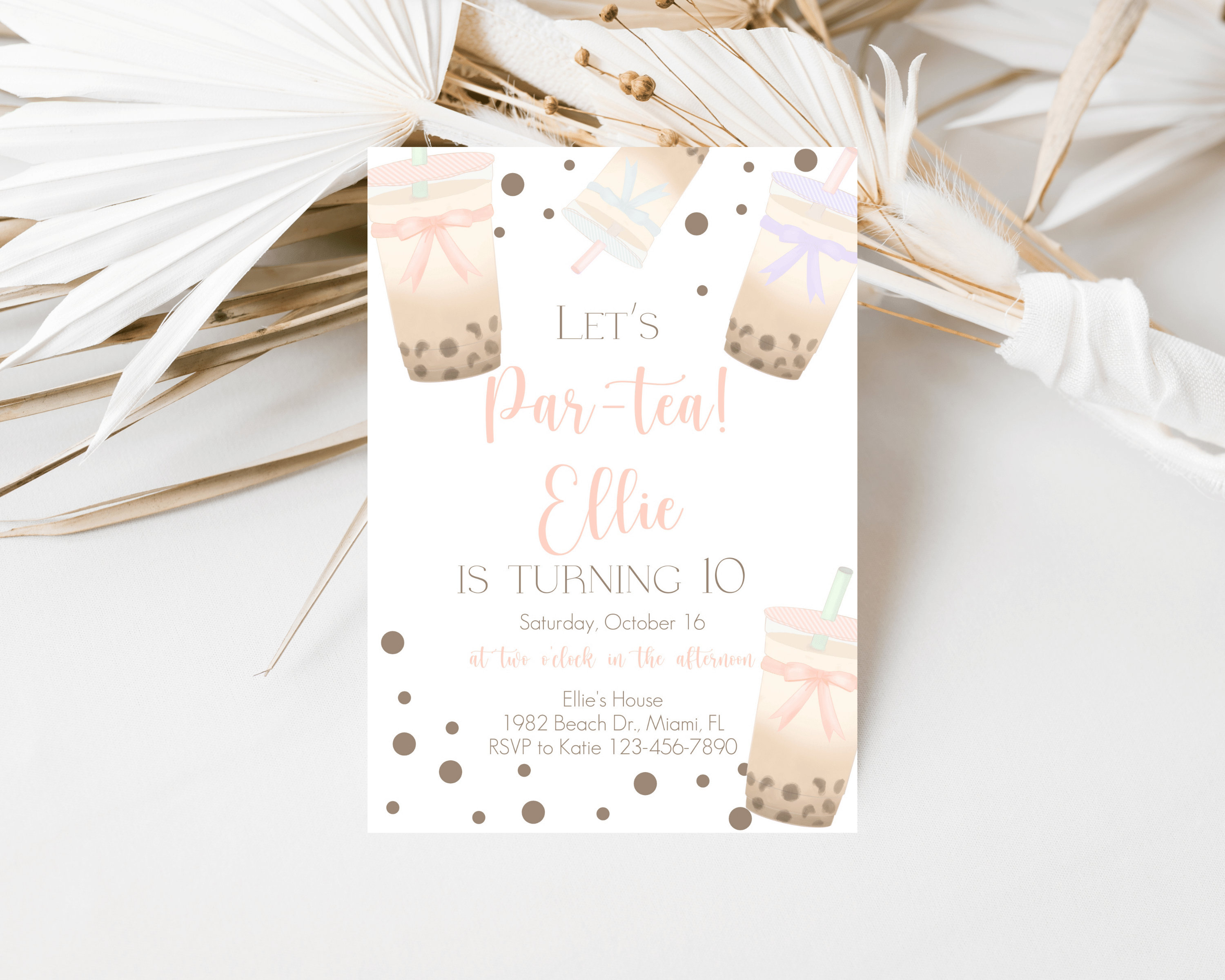 Boba Birthday Party Invitation Template Editable Pink Boba - Etsy