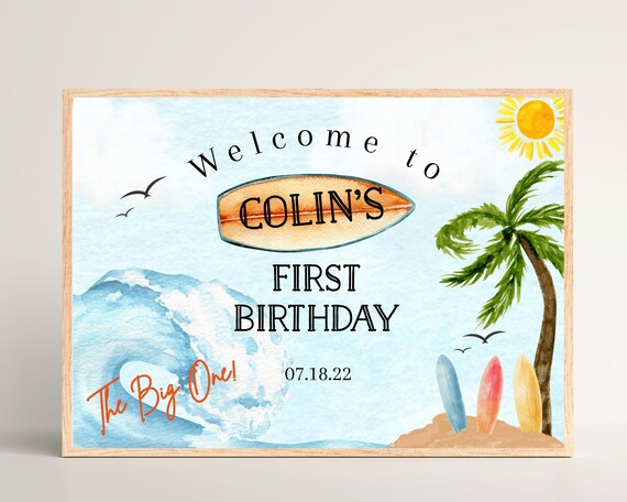 Surfing Birthday Party Welcome Sign Printable Surfing Poster - Etsy