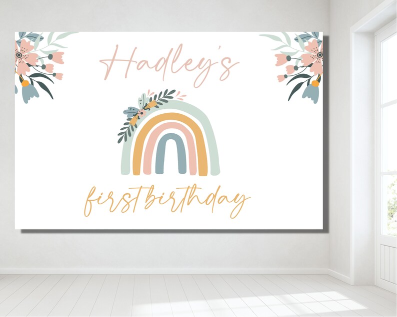 Editable Pastel Boho Rainbow Birthday Invitation Girl 1st - Etsy