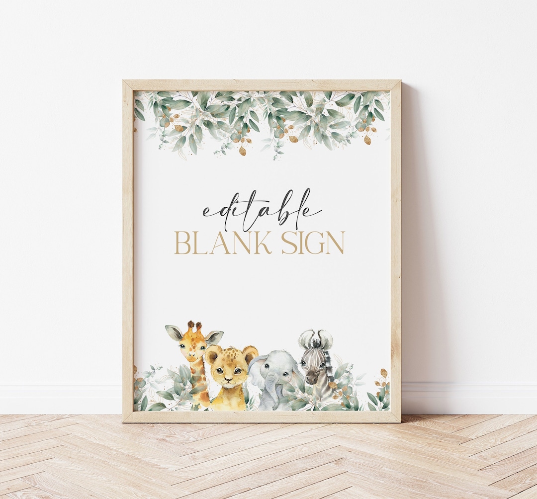 Editable Safari Animal Blank Sign Template, Jungle Party Animal Blank ...