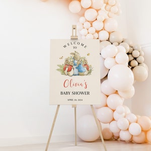 Editable Peter Rabbit Baby Shower Welcome Sign, Printable Gender ...