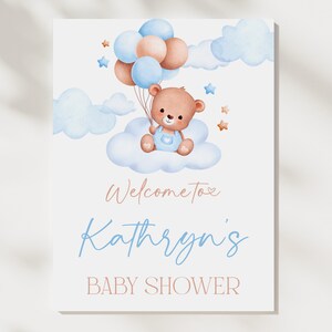 Editable Blue Teddy Bear Balloon Baby Welcome Sign, Boy Bear Balloon ...