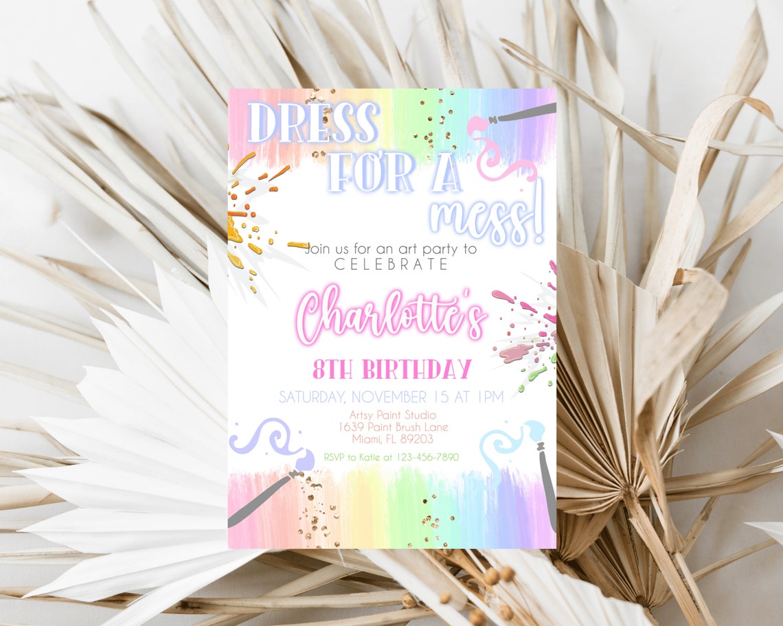 Art Party Birthday Invitation Template Dress for a Mess - Etsy
