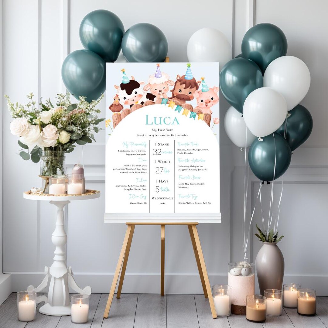 Editable Farm Animal 1st Birthday Milestone Chart Template, Barnyard ...