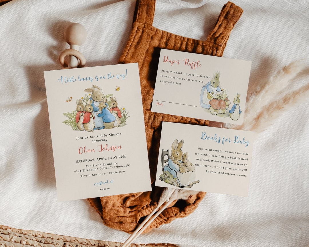 Editable Peter Rabbit Baby Shower Invitation Bundle, Printable Gender ...