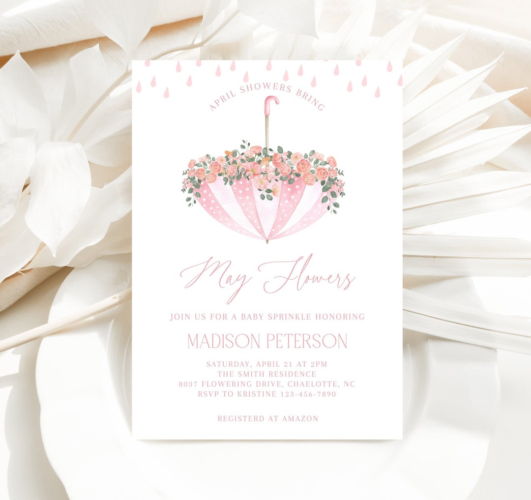 Editable April Showers Baby Shower Invitation, Printable Pink Spring ...