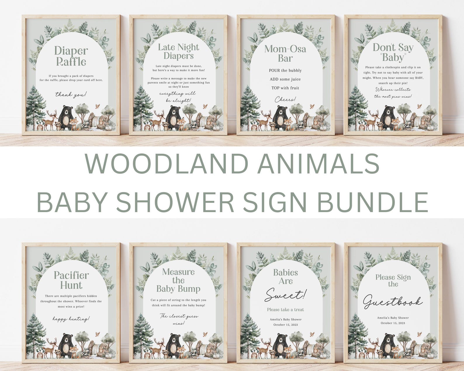 Editable Woodland Baby Shower 8x10 Sign Bundle, Woodland Animals Baby ...