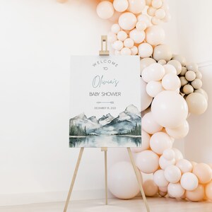 Editable Mountain Adventure Baby Shower Welcome Sign, Woodland Baby ...