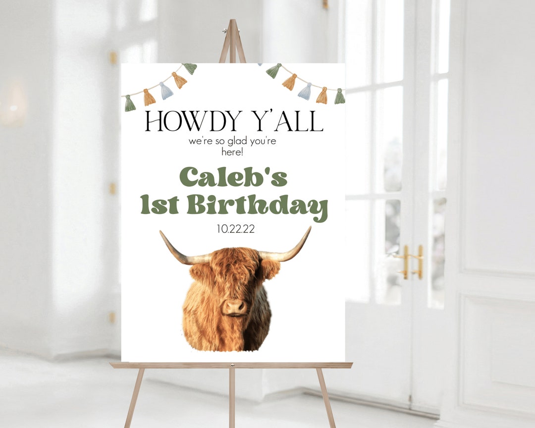 Editable Highland Cow Birthday Welcome Sign Template, Holy Cow Birthday ...