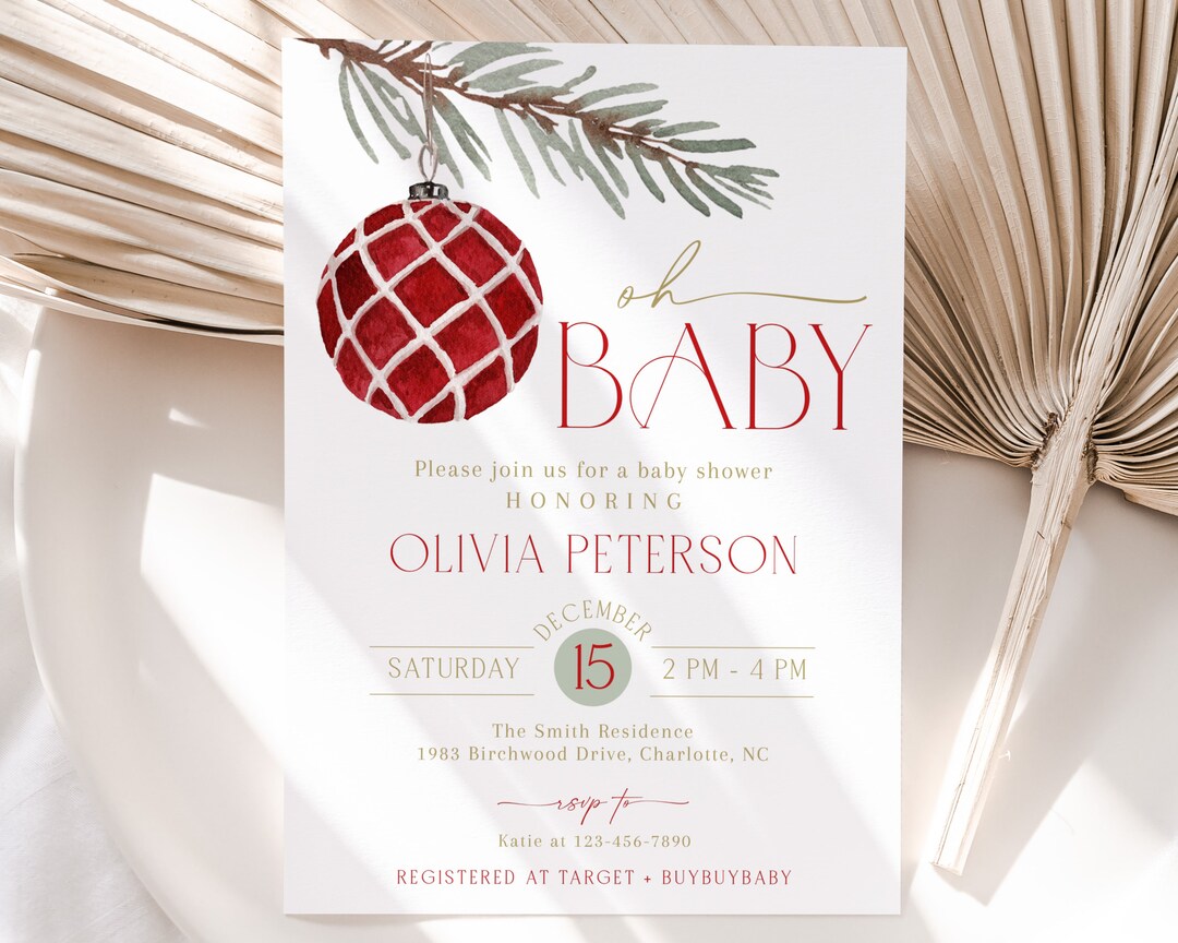 Editable Christmas Ornament Baby Shower Invitation (instant Download ...