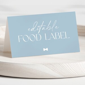 Editable Slate Blue Minimalist Food Label, Simple Food Tent, Modern ...